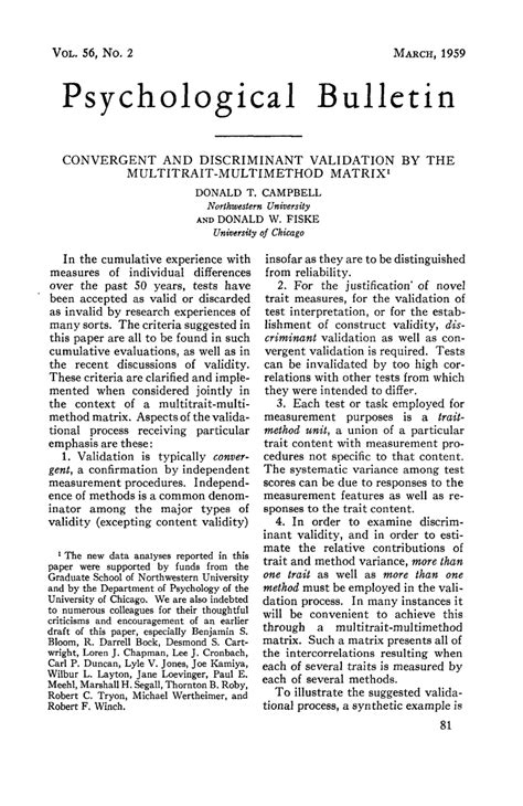 Convergent And Discriminant Validation By The Multitrait Multimethod Matrix