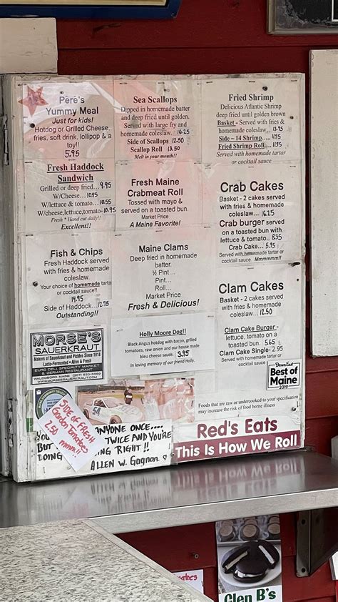 Menu At Reds Eats Restaurant Wiscasset