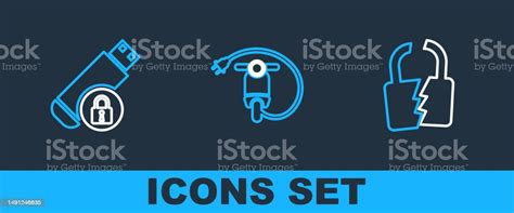 깨지거나 금이 간 잠금 장치 Usb 플래시 드라이브 및 전기 스쿠터 아이콘을 설정합니다 벡터 Usb 메모리에 대한 스톡 벡터 아트 및 기타 이미지 Istock