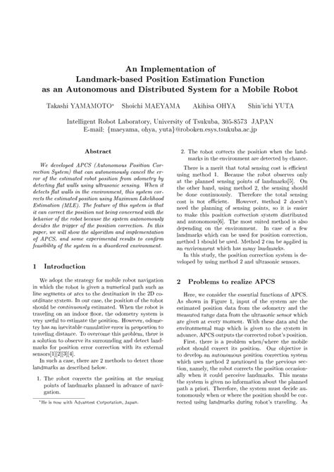 Pdf An Implementation Of Landmark Based Position Estimation Function As An Autonomous And