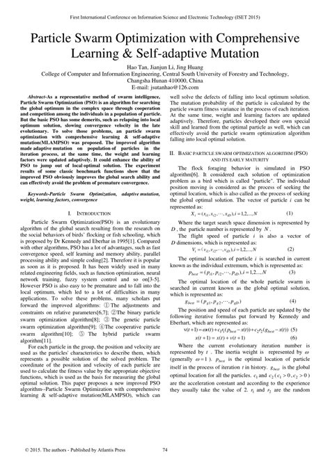 pdf particle swarm optimization with comprehensive learning and self adaptive mutation