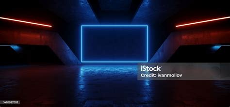 그런 지 스튜디오 쇼룸 큰 빈 강철 콘크리트 격납고 창고 헛간 거대한 공간 어두운 밤 Led 조명 현대 워크샵 자동차 차고 창고 3d 렌더링 강단에 대한 스톡 사진 및 기타