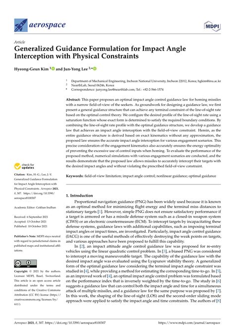 Pdf Generalized Guidance Formulation For Impact Angle Interception With Physical Constraints