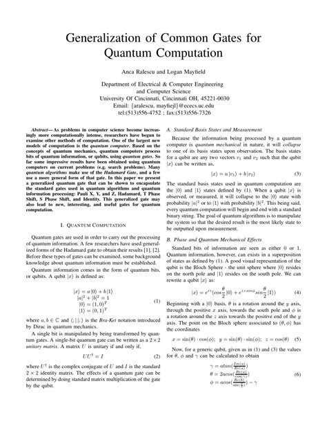 Pdf Generalization Of Common Gates For Quantum Computation