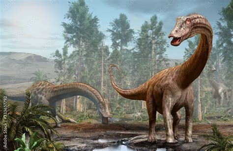 Diplodocus Dinosaur Scene From The Jurassic Era 3d Illustration Stock