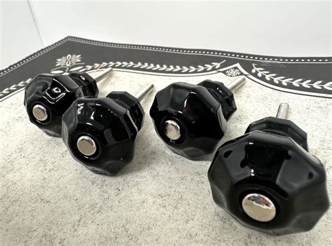 Vintage Black Glass Knobs Art Deco Hexagonalsold Individually Etsy