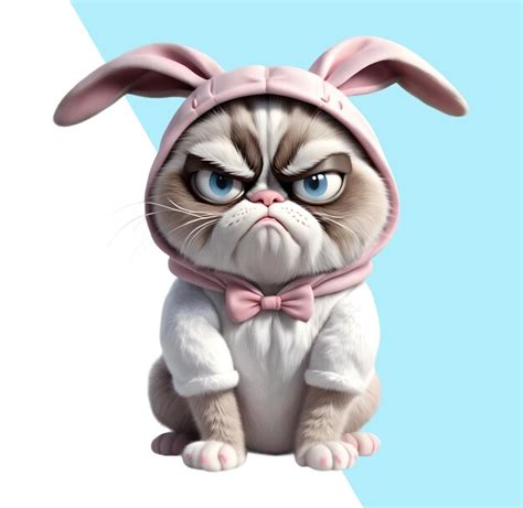 Premium Psd A Cute Grumpy Kitty In A Bunny Costume