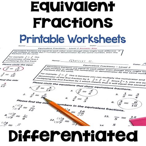 Equivalent Fractions Worksheets Differentiated Etsy