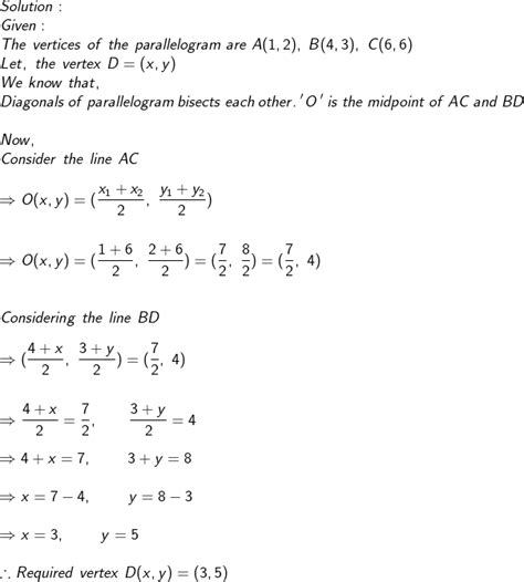 To Find 4th Vertex Of A Parallelogram Coordinate Geometry Maths Class 10