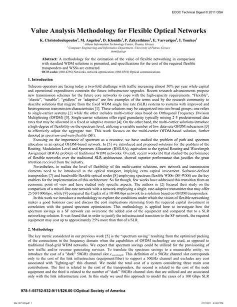 Pdf Value Analysis Methodology For Flexible Optical Networks