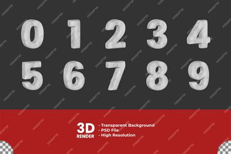 Premium Psd 3d Rendering Bundle Asset Number With Grey Stone Material