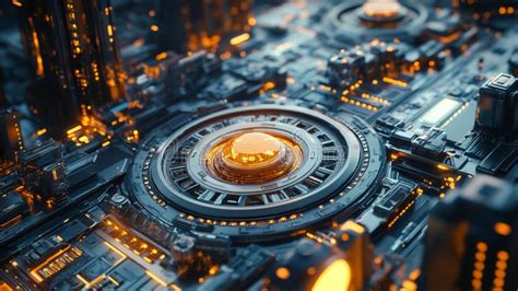 Abstract Futuristic Technology Circuit Board Design Digital Art Orange Glow 3d Dark Vector