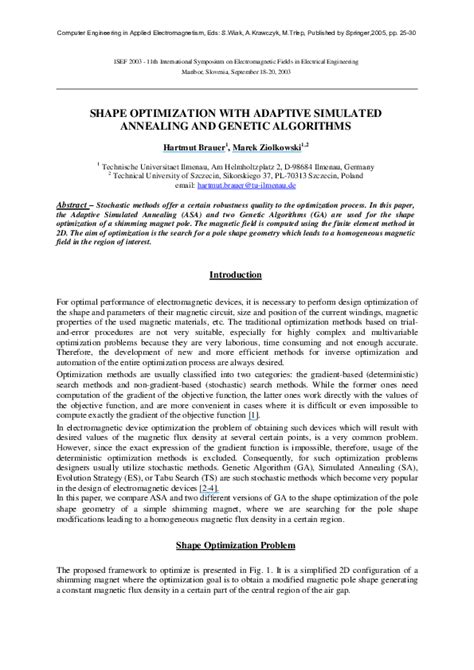 Pdf Shape Optimization With Adaptive Simulated Annealing And Genetic Algorithms
