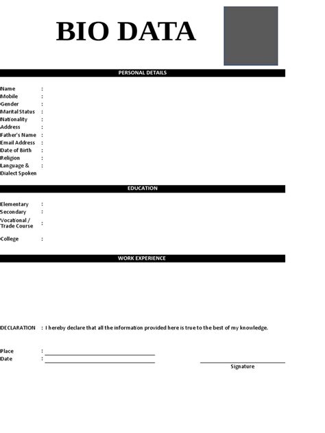 bio data form blank pdf