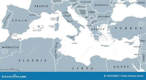 Mediterranean Basin Political Map Vector Illustration Cartoondealer