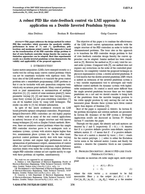 A Robust Pid Like State Feedback Control Pdf Control Theory Norm