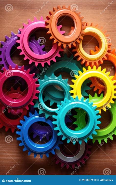 Colorful Gears Interlocking Symbolizing Teamwork Stock Illustration Illustration Of