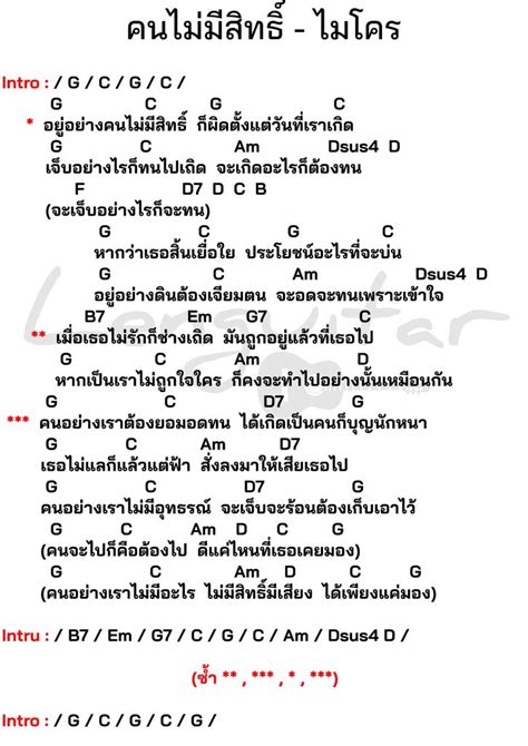 คอร์ดเพลง คนไม่มีสิทธิ์ ไมโคร [คอร์ดเพลงง่ายๆ] Lenguitar