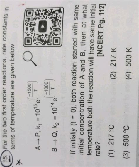 For The Two First Order Reactions Rate Constants In Terms Of Temperature
