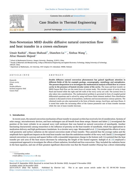 Pdf Non Newtonian Mhd Double Diffusive Natural Convection Flow And Heat Transfer In A Crown
