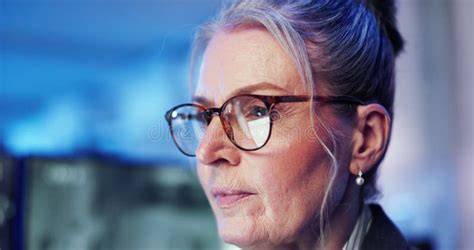 Cybersecurity Research And Computer With Woman In Office For Late Work