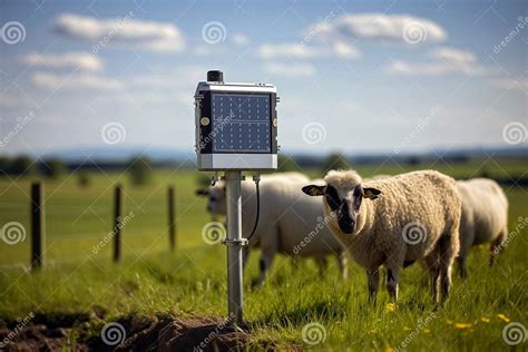 A Detailed Image Of A Smart Livestock Monitoring System Space For Text Stock Illustration