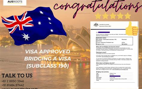 Bridging A Visa Approved Subclass 190 Ausroots Visa
