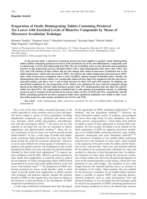 Pdf Preparation Of Orally Disintegrating Tablets Containing Powdered Tea Leaves With Enriched