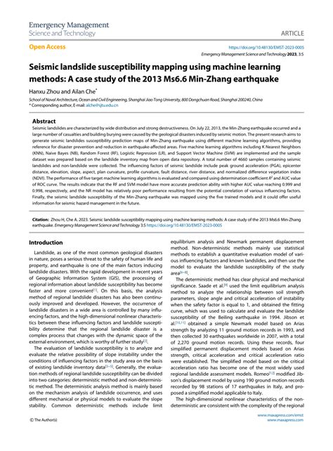Pdf Seismic Landslide Susceptibility Mapping Using Machine Learning