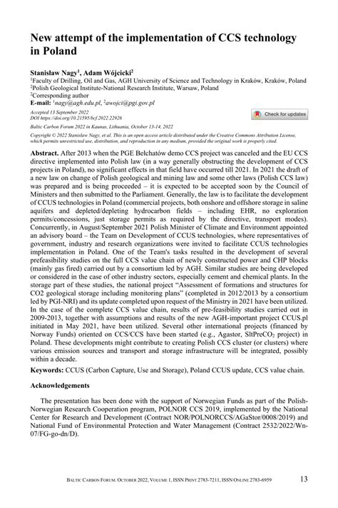 Pdf New Attempt Of The Implementation Of Ccs Technology In Poland