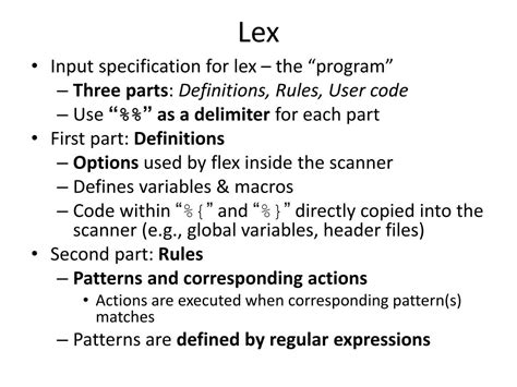 Ppt Scanning And Parsing With Lex And Yacc Powerpoint Presentation Id