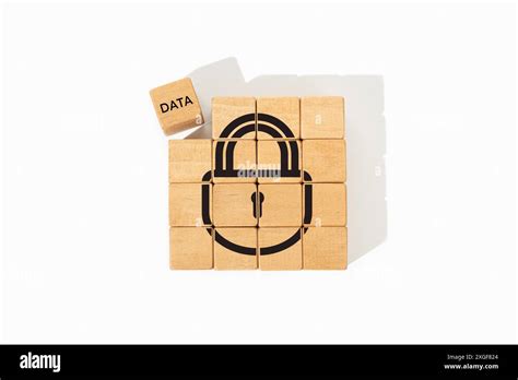 Data Security Concept Wooden Blocks With Lock Icon And Data Word Isolated On White Background