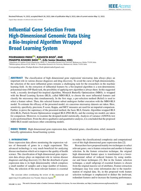 Pdf Influential Gene Selection From High Dimensional Genomic Data Using A Bio Inspired