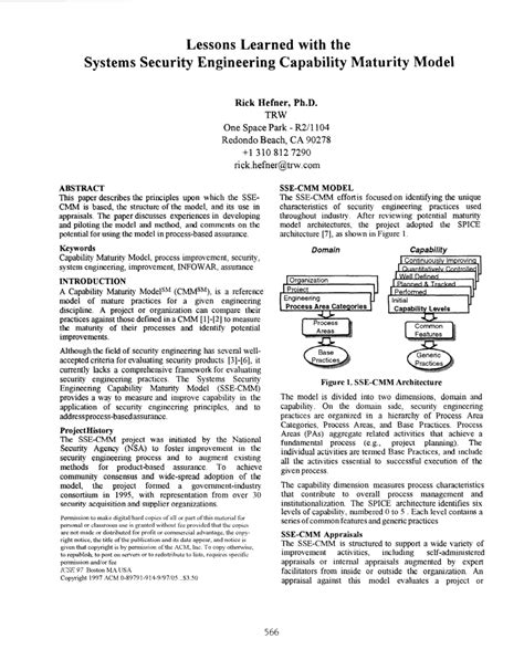 Pdf Lessons Learned With The Systems Security Engineering Capability Maturity Model
