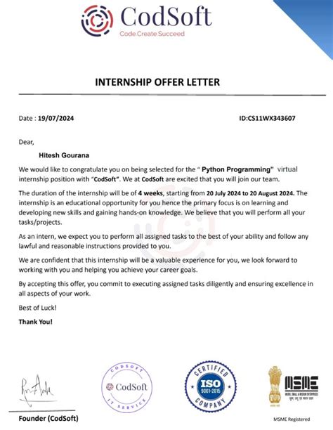 Hitesh Gourana On Linkedin Python Internship