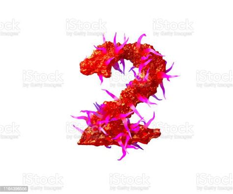 흰색 배경에 고립 된 분홍색 촉수와 빨간색 끔찍한 점액 끔찍한 공간 알파벳의 번호 2 기호의 3d 그림 3차원 형태에 대한 스톡 사진 및 기타 이미지 Istock