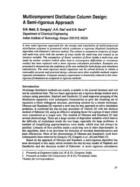 Documents Tips Multicomponent Distillation Column Design A Semi