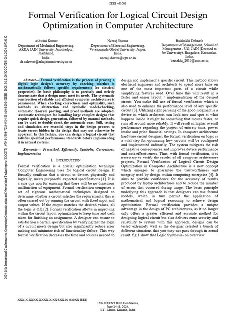 Formal Verification For Logical Circuit Design Optimization In Computer Architecture Pdf