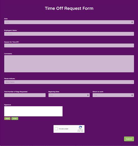 Time Off Request Form Template Formplus