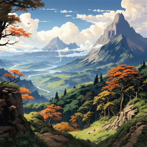 Сцена в стиле фэнтези с горным пейзажем Бесплатно Фото