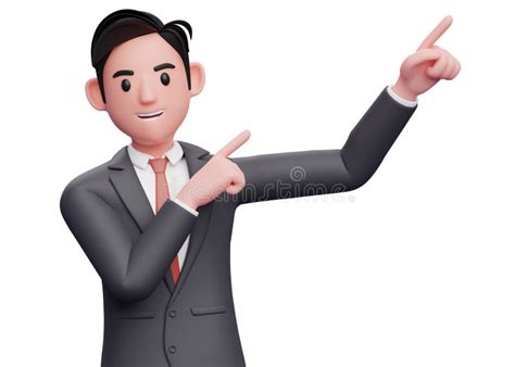 Businessman In Black Suit Raising Both Hands Pointing To The Top Right Corner Stock Illustration