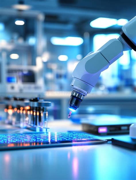 A Robotic Arm A Symbol Of Automation And Precision Performs Delicate Tasks In A Clean And Modern