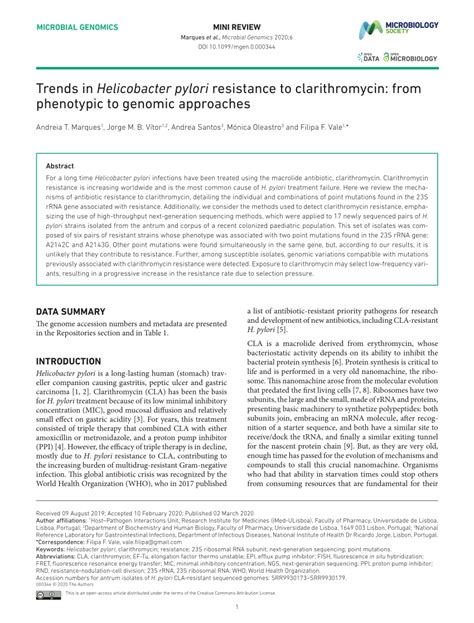 Pdf Trends In Helicobacter Pylori Resistance To Clarithromycin From Phenotypic To Genomic