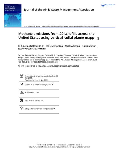 Pdf Methane Emissions From Twenty Landfills Across The United States Using Vertical Radial