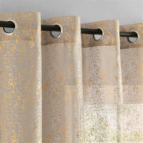 Terlytex Gold Grey Curtains 63 Inch Length Metallic Gold Foil Spray Spots Printed Sparkle Grey