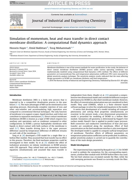 Pdf Simulation Of Momentum Heat And Mass Transfer In Direct Contact Membrane Distillation A