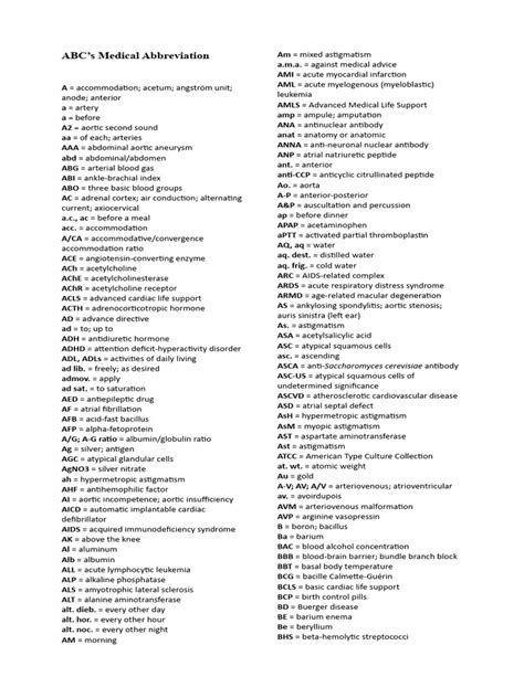Tabers Medical Abbreviation Pdf Heart Alanine Transaminase