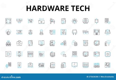 Hardware Tech Linear Icons Set Processor Motherboard Graphics Display Storage Memory