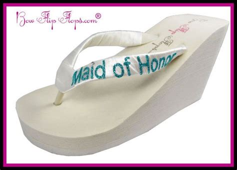 Maid Of Honor Flip Flops Bridesmaid Flip Flops Wedding Bling Wedge