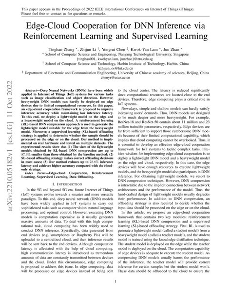 Edge Cloud Cooperation For Dnn Inference Via Reinforcement Learning And Supervised Learning Deepai